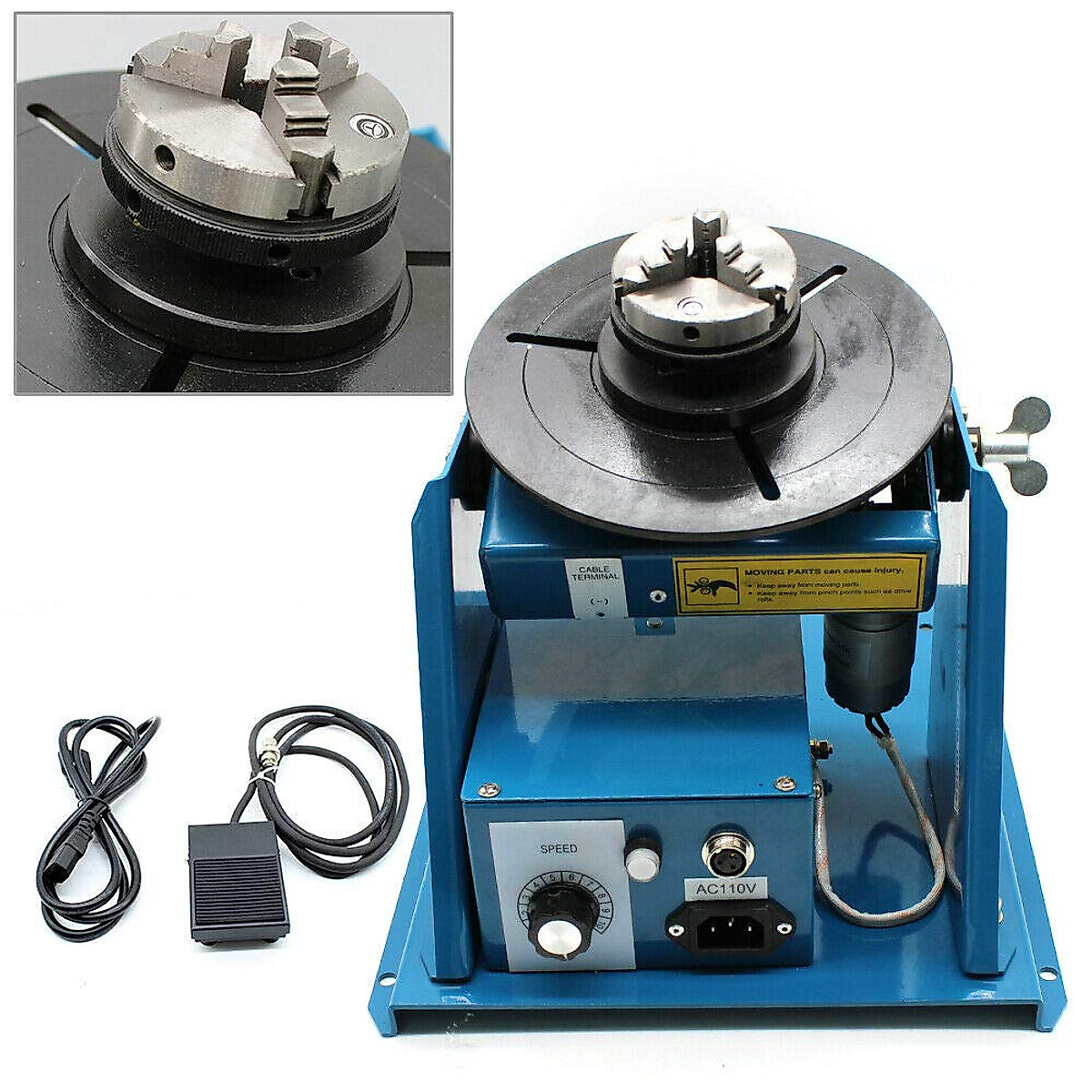 DENESTUS Rotary Welding Positioner Turntable Table with Foot Pedal 0 to 90º Welding Positioner Turntable Table 2.5" 3 Jaw Lathe Chuck 2 to10r per Min Portable Welder Mini Table Machine