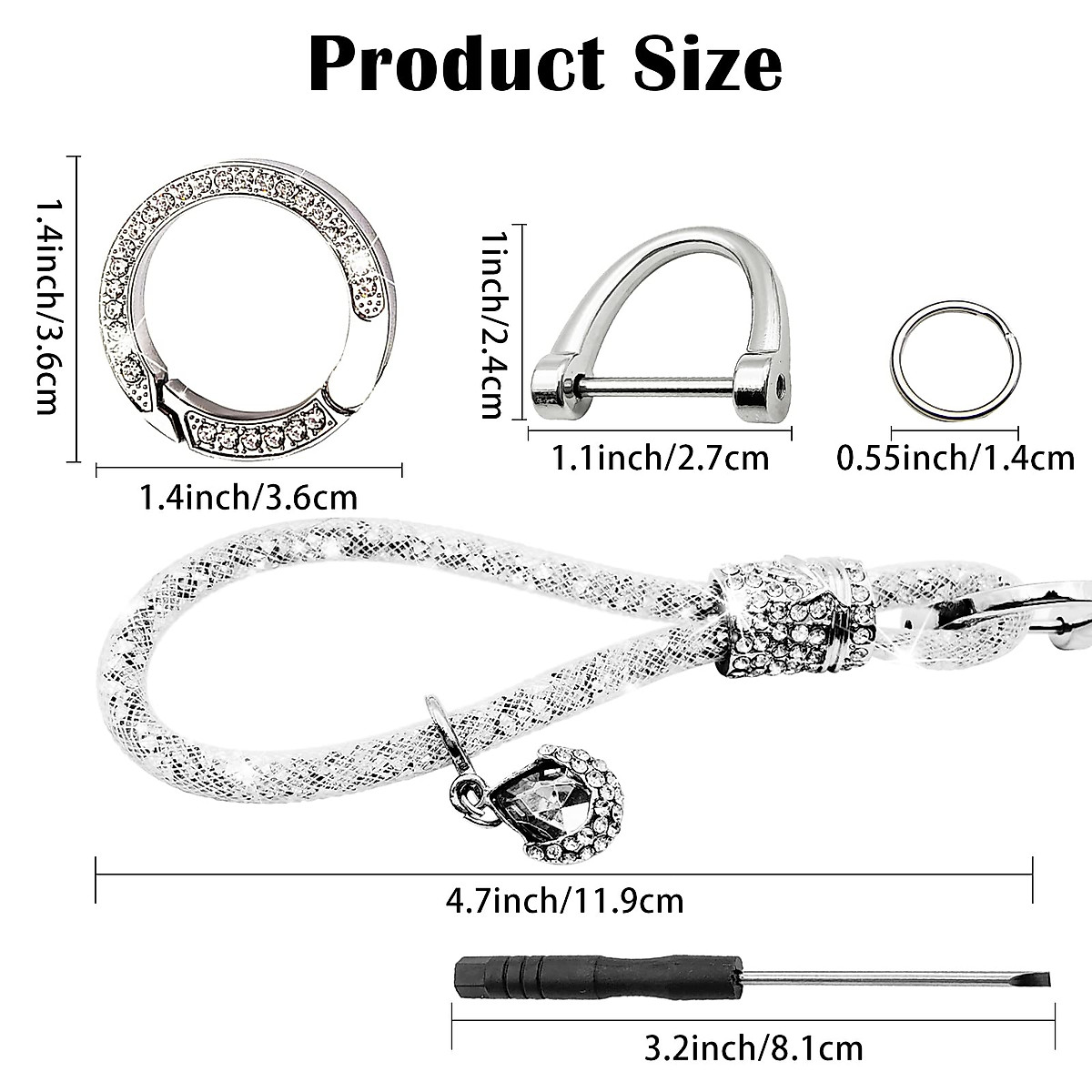 Crystal Car Keychain for Women, Fashion Keychain Accessories With Bling Rhinestones, Universal for Car Key (White)