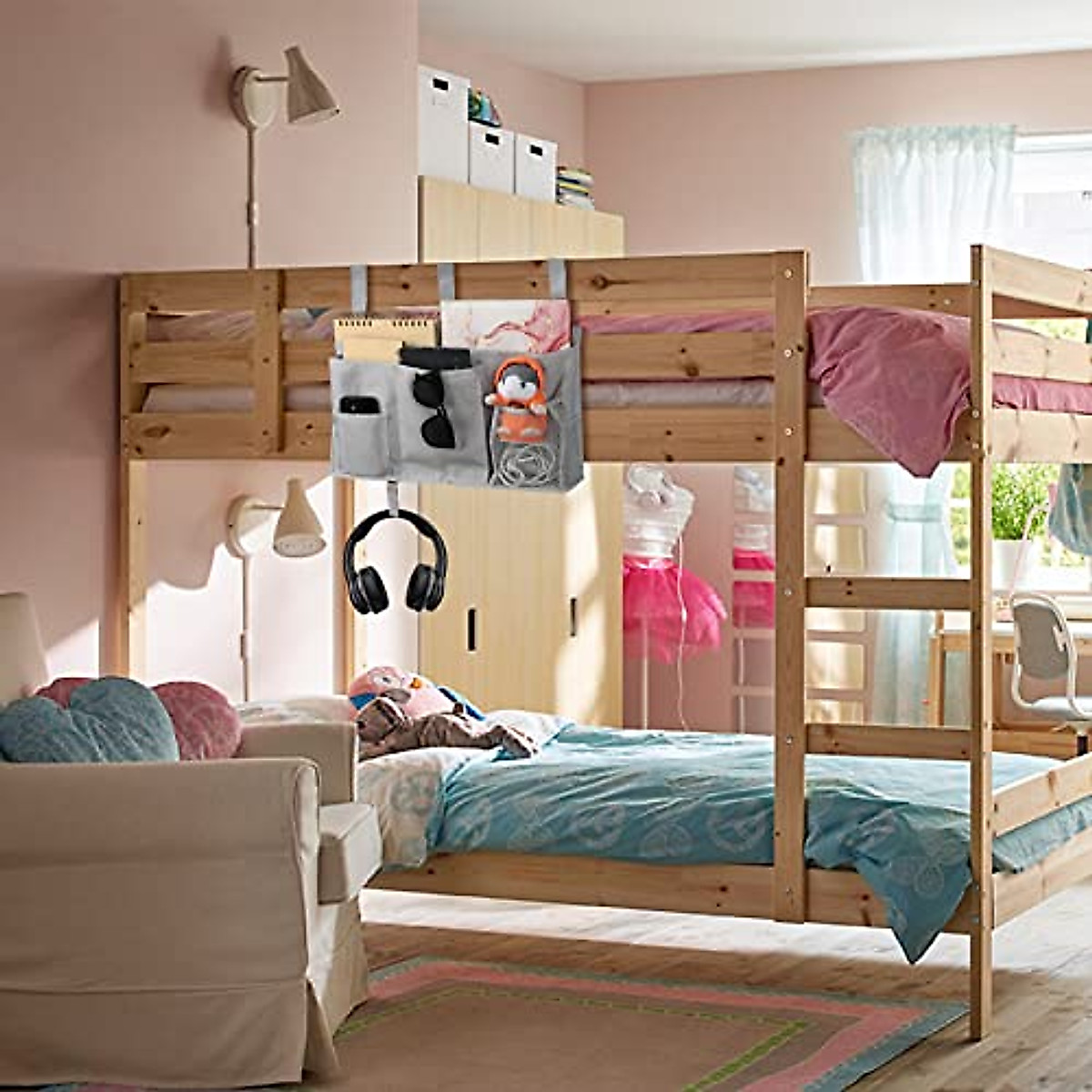 DAYARD Bedside Caddy, Bedside Hanging Storage Bag, Bunk Bed Organizer for Dorm Rooms Hospital Bed and Baby Bed Rails, Grey…