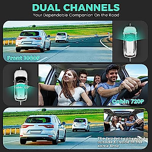 Dash Cam, Dash Camera Front and Inside, 1080P Full HD Dashboard Camera, 3'' Car Monitor with 32G SD Card, Passenger and Baby HD Car Dash Camera, Night Vision, G-Sensor, Essential Vehicle Accessories