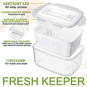 Rtteri 8 Pack Fruit Storage Containers for Fridge Produce Saver Containers for Refrigerator with Drain Colander Plastic Produce Keepers Refrigerator Organizer for Vegetable Berry Salad Lettuce (White)