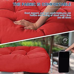 Olliwand Wicker Chair Cushions Set of 3. Anti-Slip/Waterproof Patio Furniture Chair Cushions. Tufted Outdoor Furniture Cushions 5 Inch Extra Thick. (Red, 44x19)