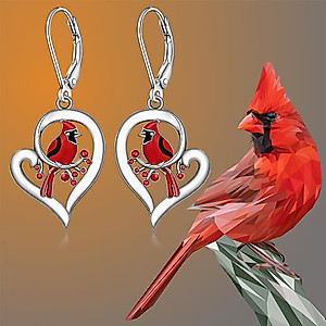 Red Cardinal Earrings Bird Earrings for Women Cardinal Appear When Angels Are Near Sterling Silver Cardinal Memorial Gifts for Loss of Loved One