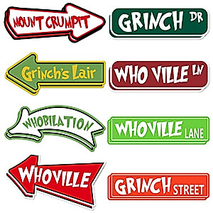 Grinch Christmas Decorations, 16PCS Welcome to Whoville Christmas Stickers Waterproof for Christmas Furry Grinch's Lair Themed Party Wall,Door,Windows, Floor