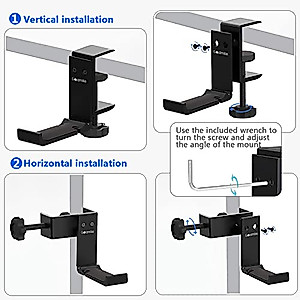 Goldmille Aluminum Headphone Stand Hanger Foldable with Cable Clip Headset Holder Clamp Hook Under Desk, Save Your Space While Working & Gaming