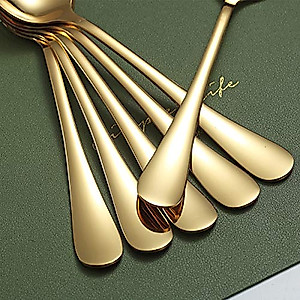 Gold Dinner Spoons, Kyraton 6 Pieces 7.5" Stainless Steel Table Spoon With Titanium Gold Plating, Gold Soup Spoons, Dessert Spoons Sliverware Dishwasher Safe Set of 6