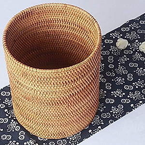 SWYWY Handmade Rattan Trash Can, Cylinder Storage, Desktop Trash Can, Rattan Trash Can Storage Basket (20CM)