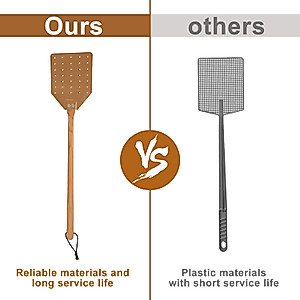 PEUTIER 2pcs Leather Fly Swatter, 19.5 Inch Long Heavy Duty Flyswatter Manual with Wooden Handle Fly Catcher for Indoor Outdoor (Brown)