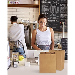 Colemoly Kraft Paper Bags 8.3x4.6x10.6 Inch 100Pcs Recyclable Brown Gift Bags with Handles for Retail, Boutiques, Corporate Gifting, Party Favors, and Small Business