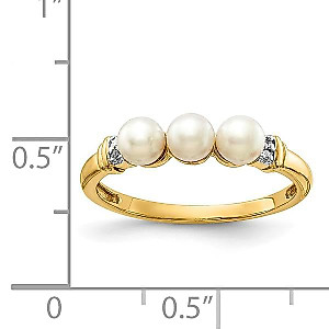 IceCarats 14K Yellow Gold Diamond Freshwater Cultured 3 Pearl Statement Ring Size 7