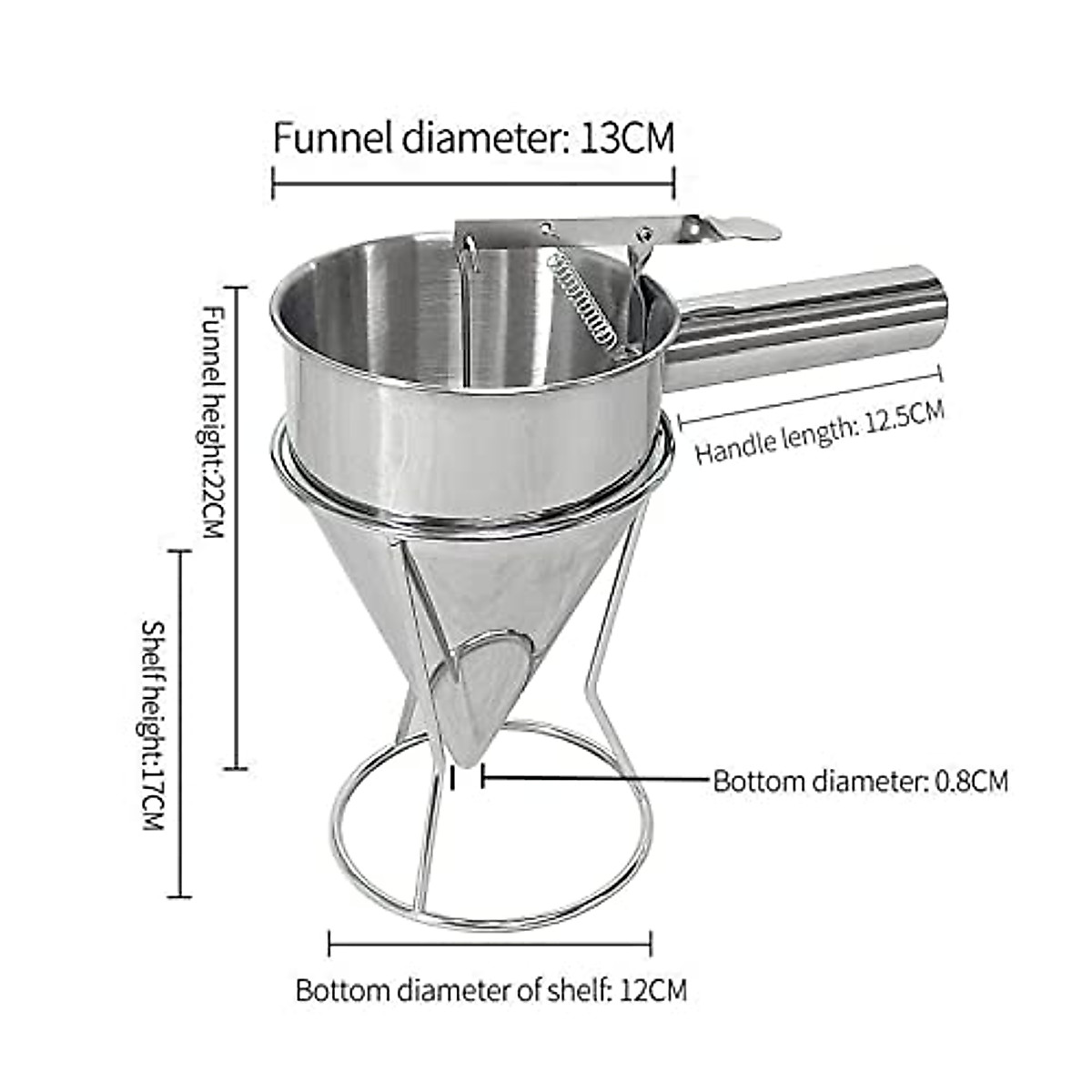 Mvckyi Pancake Batter Dispenser with Stand, Multifunction Stainless Steel Dispenser Funnel for Filling Cupcakes Pancakes Takoyaki or Any Baked Food Kitchen