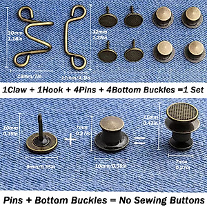 48 Pieces Adjustable Waist Buckle Extender Set, 8 Set 4 Style Jean Button Pins No Sewing Required Pants Clips for Waist, Pant Waist Tightener for Jeans Dress Perfect Fit Instant Button (Stylish Style)