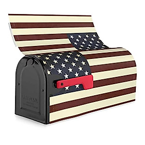 Memorial Day Anniversary God Bless Us Magnetic Mailbox Covers and Hand Waving Flag for Veterans Day,Wooden Stick Flag and Magnetic Letter Post Box Wraps Cover for Outdoor Home Garden Decor
