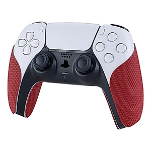 eXtremeRate PlayVital Red Anti-Skid Sweat-Absorbent Controller Grip for ps5 Controller, Professional Textured Soft Rubber Pads Handle Grips for ps5 Controller