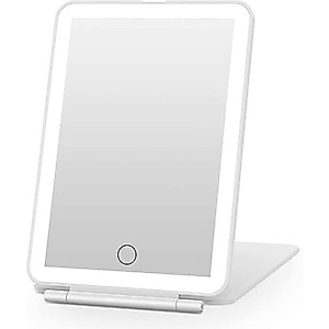 FUNTOUCH Rechargeable Travel Makeup Mirror with 72 Led Lights, Portable Lighted Makeup Beauty Mirror, 3 Color Lighting, Dimmable Touch Screen, Tabletop LED Folding Cosmetic Vanity Mirror with Lights