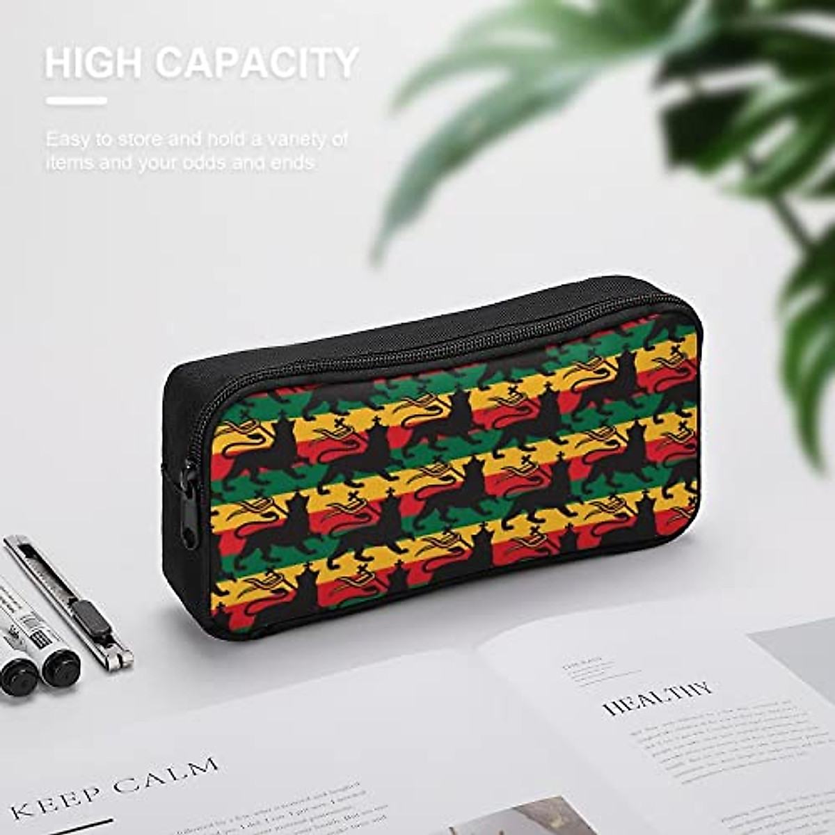 Rastafarian Lion Flag Pencil Case Makeup Bag Big Capacity Pouch Organizer for Office College