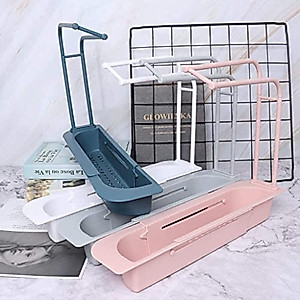 2 Pack Updated 2-in-1 Telescopic Sink Holder Rack Sink Organizer Expandable Storage Drain Basket Rack Sponge Soap Holder Drainer Sink Tray Adjustable Faucet Clip Drain Basket Rack for Home,Kitchen