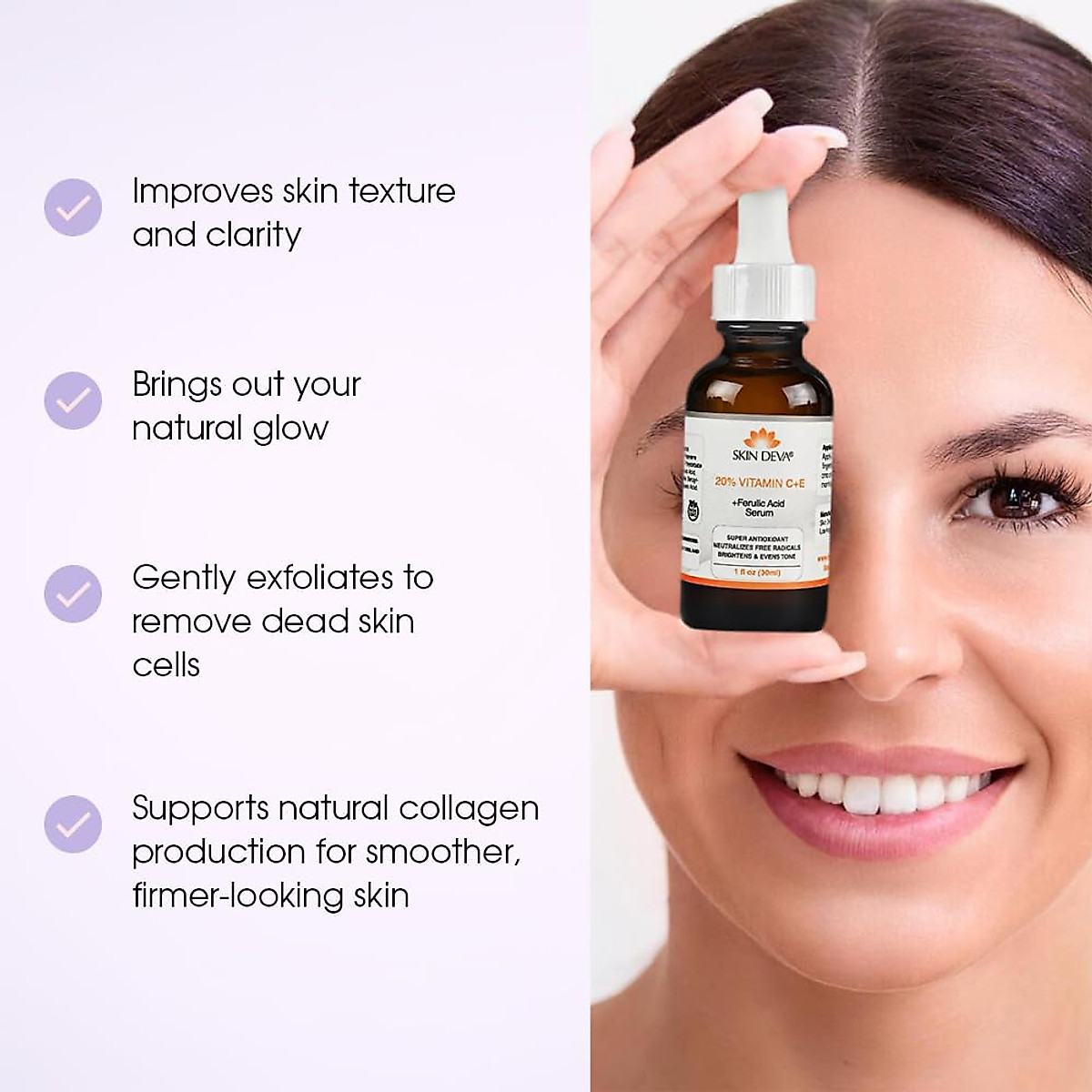 SKIN DEVA 20% Vitamin C Serum for Face with Vitamin E Plus Ferulic Acid Skincare Serum 1 fl oz 30 ML Rejuvenates Skin to Fresh & Neutralizes Free Radicals to Brighten Even Vitamin Serum