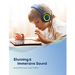 iClever Kids Headphones with Microphone - 85dB/94dB Volume Limited - Stereo 3.5mm Jack Tangle-Free Wired Headphones for Kids, Foldable - Childrens Headphones for Boys/Girls/School/Travel/iPad, Green