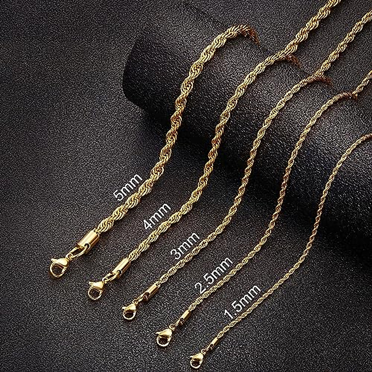 Gold Plated Necklace for Men 2.5MM 18 Inches Stainless Steel Twist Rope Chain for Women Boys