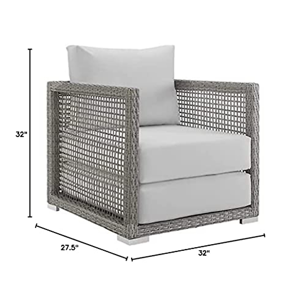 Modway Aura Wicker Rattan Outdoor Patio Arm Chair with Cushions in Gray White