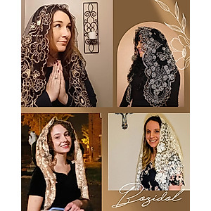 Bozidol Chapel Orthodox Head Coverings Mass Veils for Funeral Vintaged Soft Lace Mantilla Iglesia Velos with Gift Box (Black)