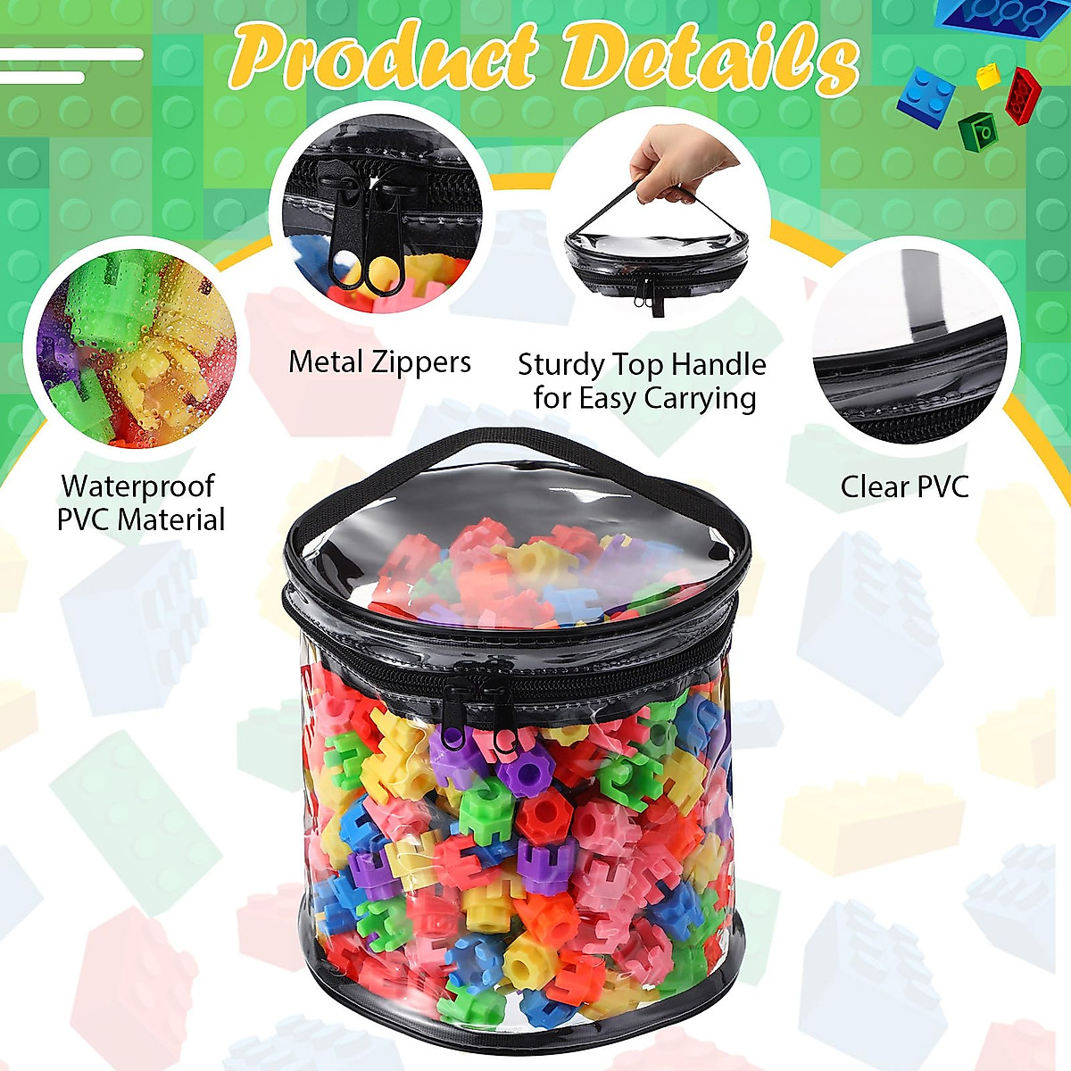 Ribbonlic 6 Pcs Toy Storage Bags, PVC Clear Toy Organizing Bags with Zipper, Waterproof Toy Bags for Board Games, Building Blocks, Puzzles and Small Toys