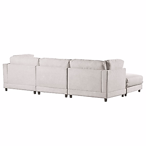 Tdewlye Modern 2 Pieces L Shaped Sectional Sofa,Chaise Longue Couch with Removable Ottomans and Comfortable Waist Pillows,for Apartment Living Room (Beige@Pillows)