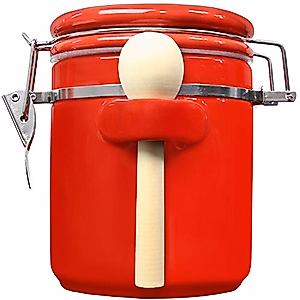 Blue Donuts 33 Oz Ceramic Airtight Jar, Ceramic Airtight Food Storage Containers, Ceramic Kitchen Canisters, 975 ML Airtight Jar, Flour Jar with Lid, Airtight Food Storage Containers for Pantry, Red