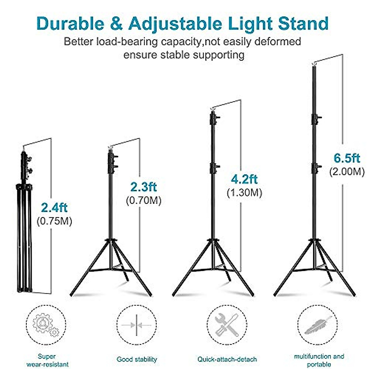MsMk Photo Video Studio Backdrop Stand with 8 Spring & 4 Clips, 6.5ft x 10ft Adjustable Muslin Background Support System Kit with Sand Bag, Carry Bag for Photography Studio