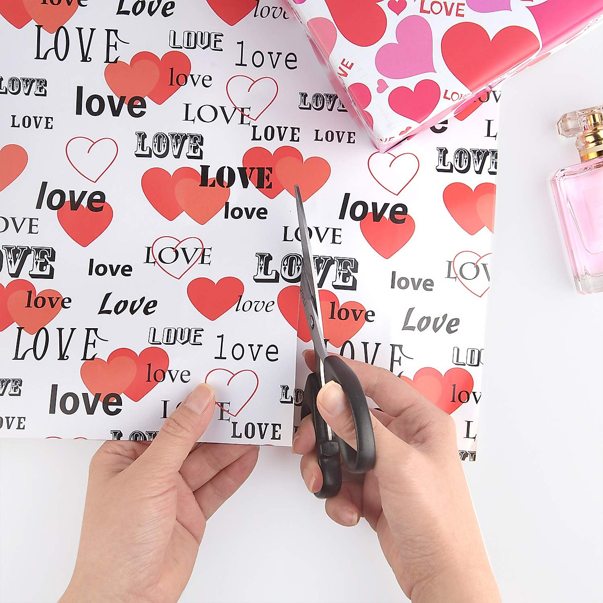 TUPARKA 6 Sheets Valentine's Day Wrapping Paper Printed Patterned Tissue Love Heart Wrapping Paper for Gift Wrap （Sweet Letters）
