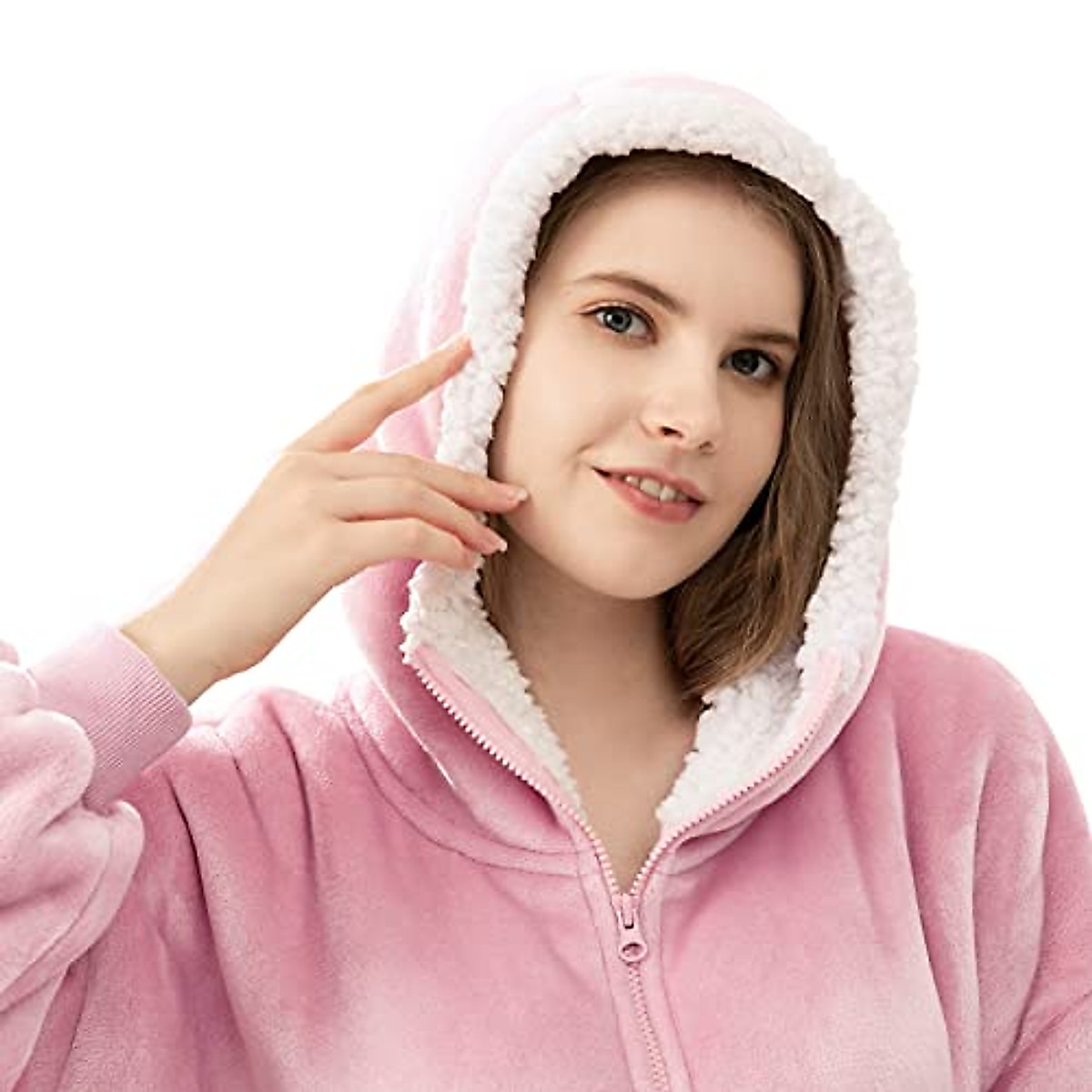 HBlife Oversized Wearable Blanket Hoodie for Adult, Thick Sherpa Sweatshirt with Elastic Sleeves and Giant Pockets Super Warm and Cozy Fuzzy Plush Fleece Blanket Jacket, Pink