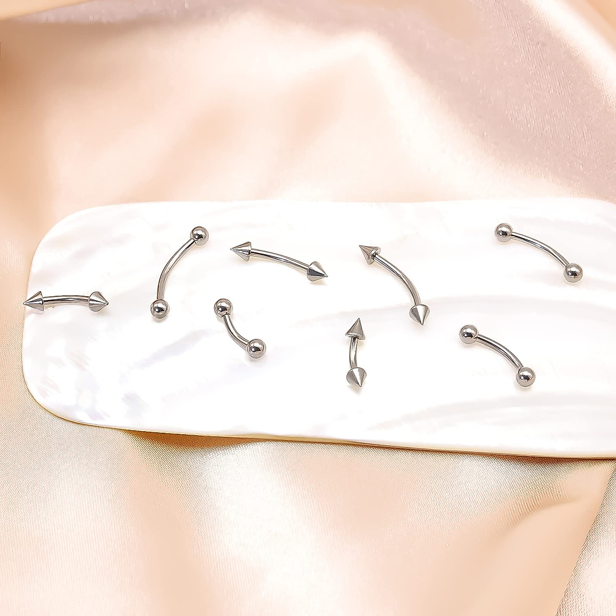 BLISI 8PCS 16G Implant Grade Titanium Silver Curved Barbell Eyebrow Piercing Rings Vertical Labret Lip Jewelry Rook Piercings 6mm/8mm/10mm/12mm Body Piercing Jewelry