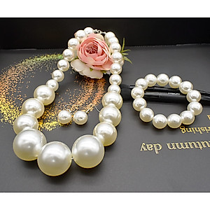 utop JNF Hand made Pearl Statement Necklace for Women Rhinestone Multilayer Crystal Necklaces Chunky Pearl Necklace Large Pearl Necklace and Earrings Set for Mother Mom's gift