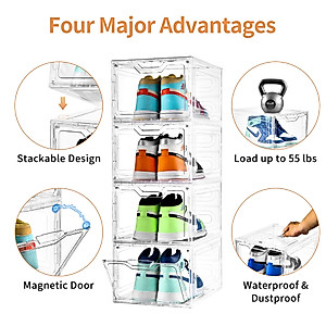 10 Pack Large Shoe Boxes Clear Plastic Stackable,Shoe Storage Organizer with Lids,Shoe Rack for Closet,Shoe Organizer and Shoe Containers for Sneaker Storage, Shoe Display Case Fit up to US Size 13