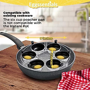 Eggssentials Egg Poacher Insert Stainless Steel Poached Egg Cooker Eggs Poaching Cup PFOA Free Egg Poachers Nonstick, 9 inches Rack Compatible with Skillet Instant Pot Pressure Cooker, 6 Poached Cups