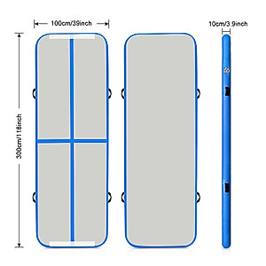 10ft Inflatable Gymnastics Tumbling Mat 4" Thick Air Tumble Track Gymnastics Training Mat with Electric Air Pump for Home Use/Tumble/Gym/Exercise/Training/Cheerleading/Yoga/Parkour/Beach/Park/Water
