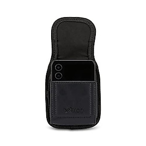 BELTRON Leather Pouch for Galaxy Z Flip (F700/F707), Galaxy Z Flip 3 (F711), Galaxy Z Flip 4 (F721), Motorola RAZR 4G, Motorola RAZR 5G with Heavy Duty Belt Loop, Metal Belt Clip & Dual Magnet Closure