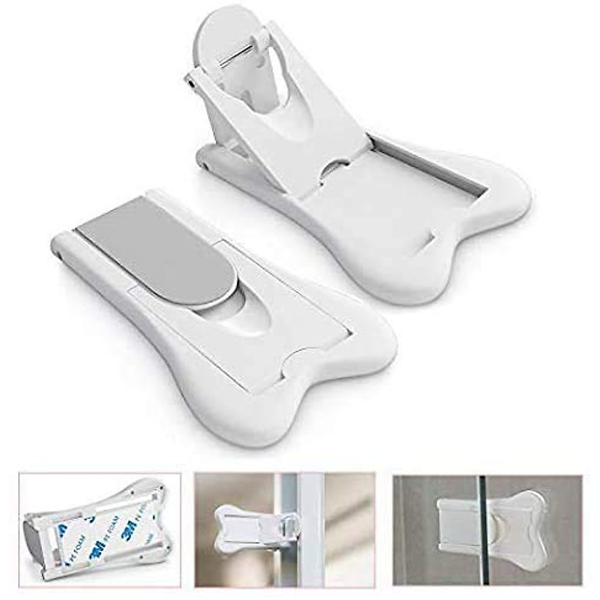 Millie (4 PACK) Sliding Glass Door Child Lock - Baby Safety Slide Window Locks Kids Proof Patio Closet Doors No Drilling Tools Needed (white)