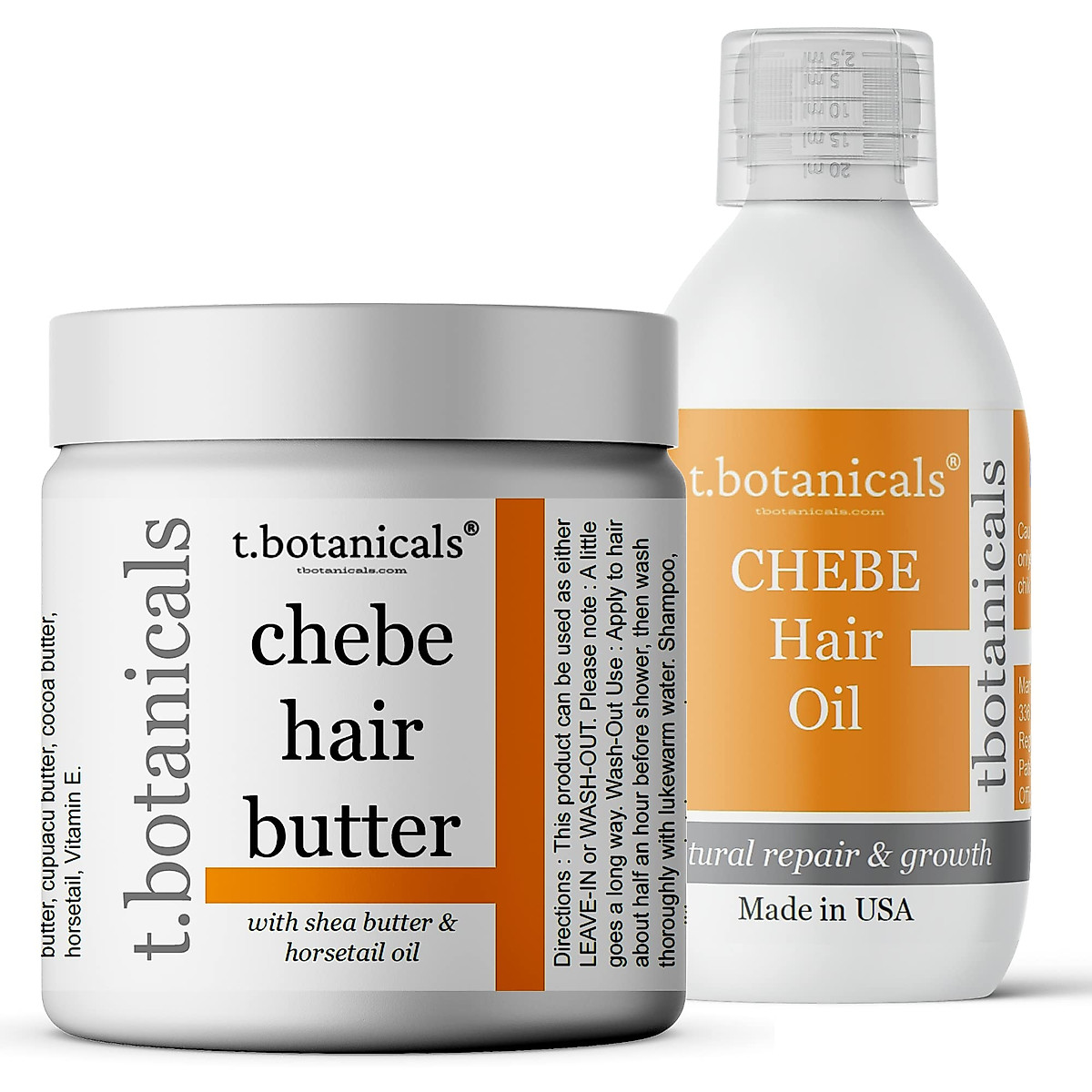 Hair Growth Set from Chad Africa - 4 oz Organic Chebe Oil, 8 oz Unscented Chebe Butter with Horsetail