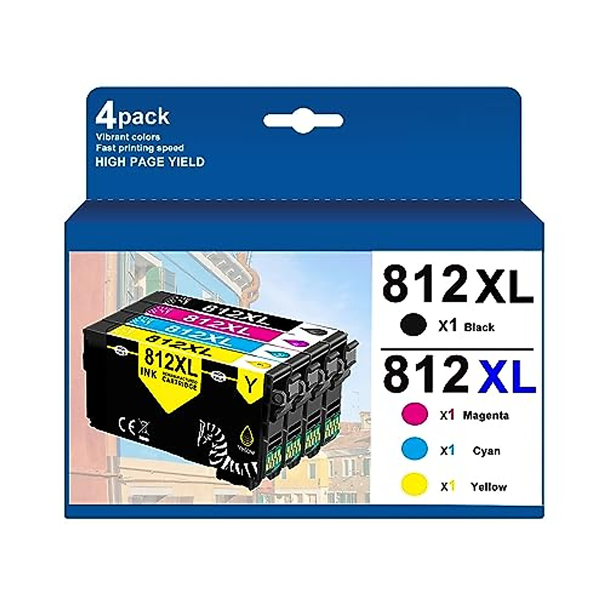 812XL Ink Cartridge TonerSave Remanufactured Replacement for Epson T812 T812XL 812 Ink Cartridge for Epson Workforce Pro WF-7840 WF-7820 EC-C7000 (Black Cyan Magenta Yellow, 4Pack)