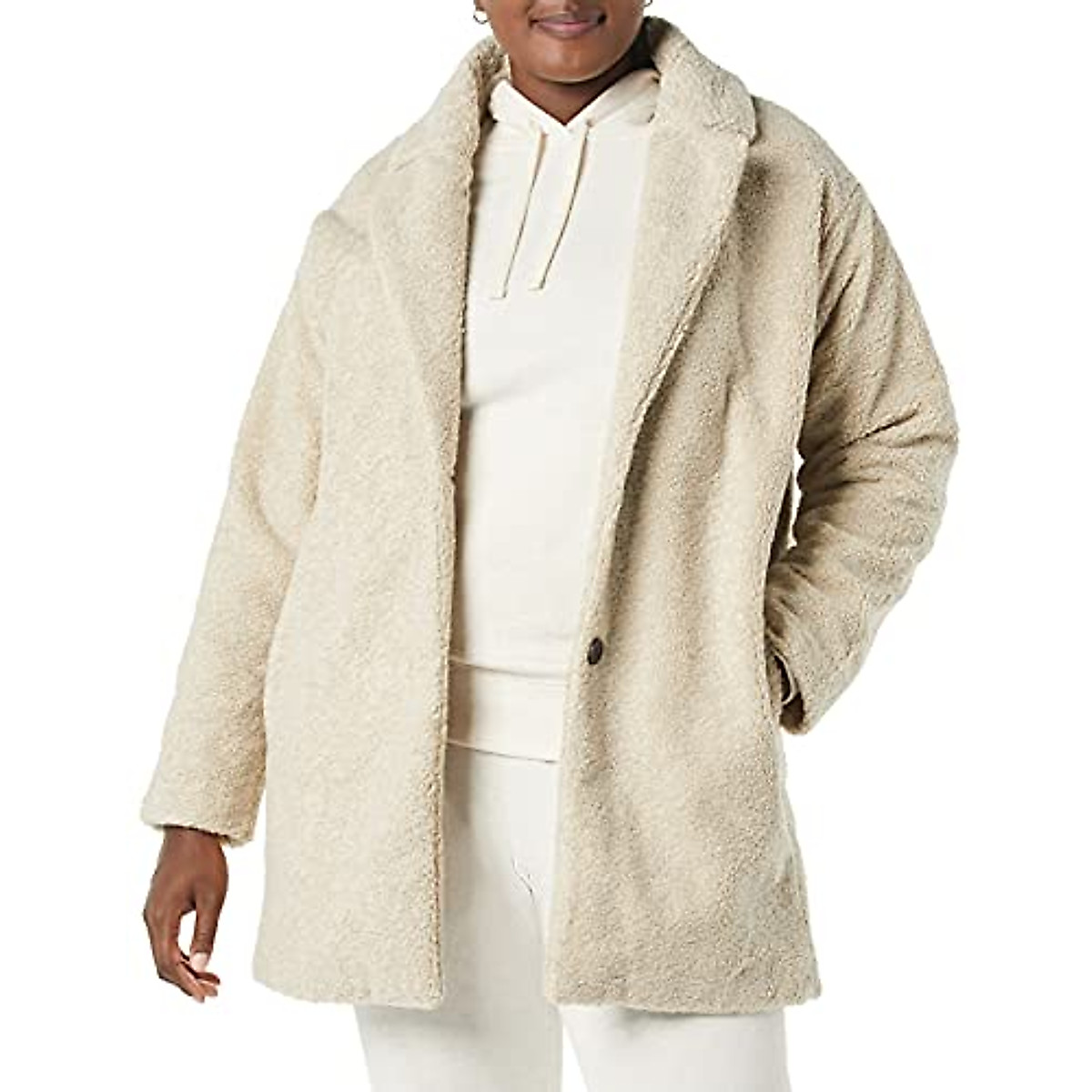 Amazon Essentials Women's Teddy Bear Fleece Oversized-Fit Lapel Jacket (Previously Daily Ritual), Sand, Medium