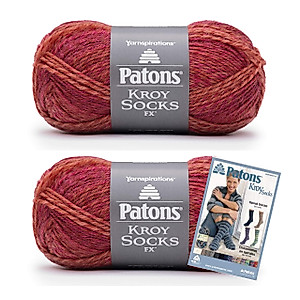 Patons Kroy Socks FX Yarn, 2-Pack, Geranium Colors Plus Pattern