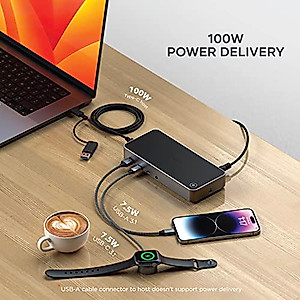 Satechi Triple 4K Docking Station, USB C Docking Station 14 in 1, with 100W PD, 2 DisplayPort, 3 HDMI, 4 USB C, USB-A, Gigabit Ethernet, and Audio Jack for MacBook, Windows