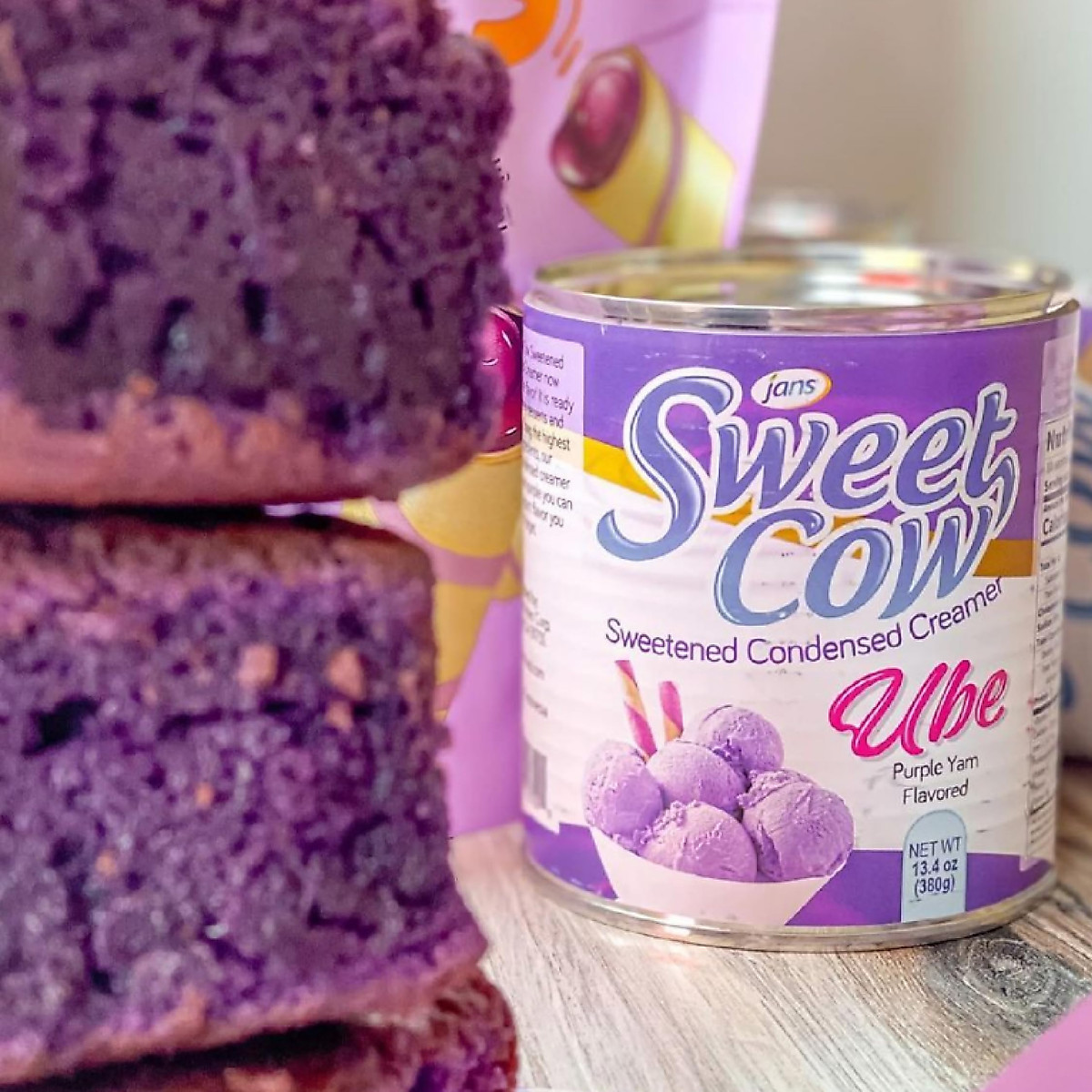 Jans Sweet Cow - Ube Flavored Sweetened Condensed Creamer - Purple Colored Sweet Potato Creamer for Baking Cooking Dessert 13.40 oz per pack (Ube, Pack of 2)