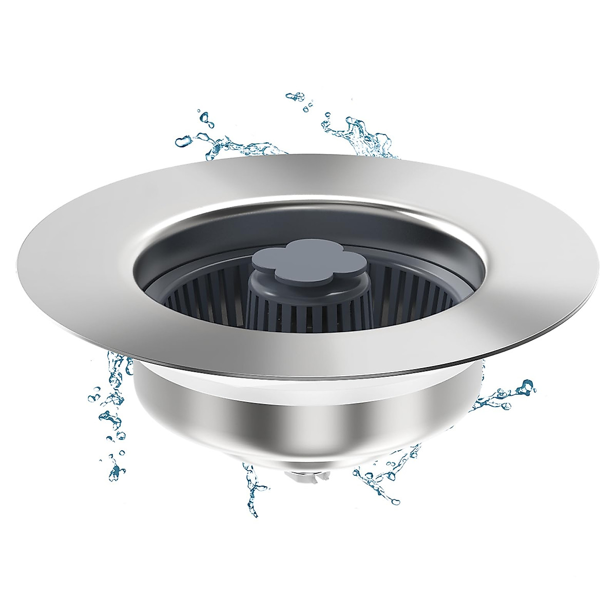 3 in 1 Kitchen Sink Drain Strainer & Stopper Kit, SUS304 Stainless Steel Pop-up Kitchen Drain Stopper with Strainer Basket, Fast Drainage Kitchen Sink Plug for Standard 3-1/2 Inch Drain