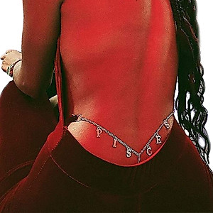 Sexy Waist Chain G-Thong Panty 12 Constellation Pendant Underpants Summer Bikini Bottoms Belly Chain Rhinestone Body Chain for Women Body Jewelry (Pisces)