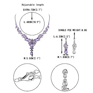 EVER FAITH Costume Jewelry Crystal Floral Wave Teardrop Pendant Necklace Dangle Earrings Vintage Jewelry Set Light Purple Silver-Tone