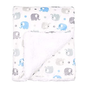EVERYDAY KIDS Large Ultra Soft Gray and Blue Elephant Minky Baby Blanket for Boys Mink and Sherpa Toddler and Baby Boy Blanket Measures 30 x 40”; Trendy Animal Elephant Baby Nursery Decor