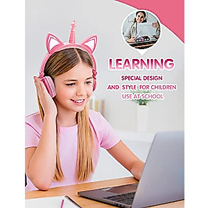 ONTA Unicorn Kids Headphones, Cat Ear LED Light Up Foldable Earphone Wired Over On Ear for Girls Boys,Kids Headband Toddler Tablet for School Supply/Travel/Holiday/Birthday/Cosplay Gifts(Peach)